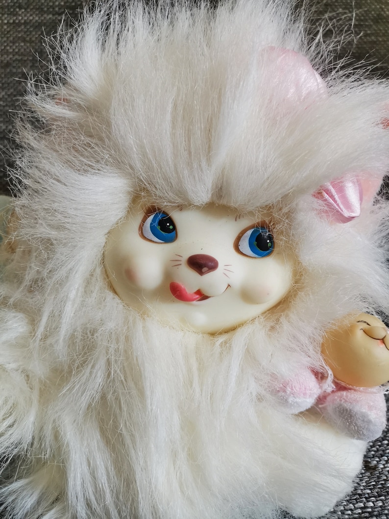 Vintage Rubber Face Stuffed Animal Fur Family White Kitty Cat DAN DEE ...