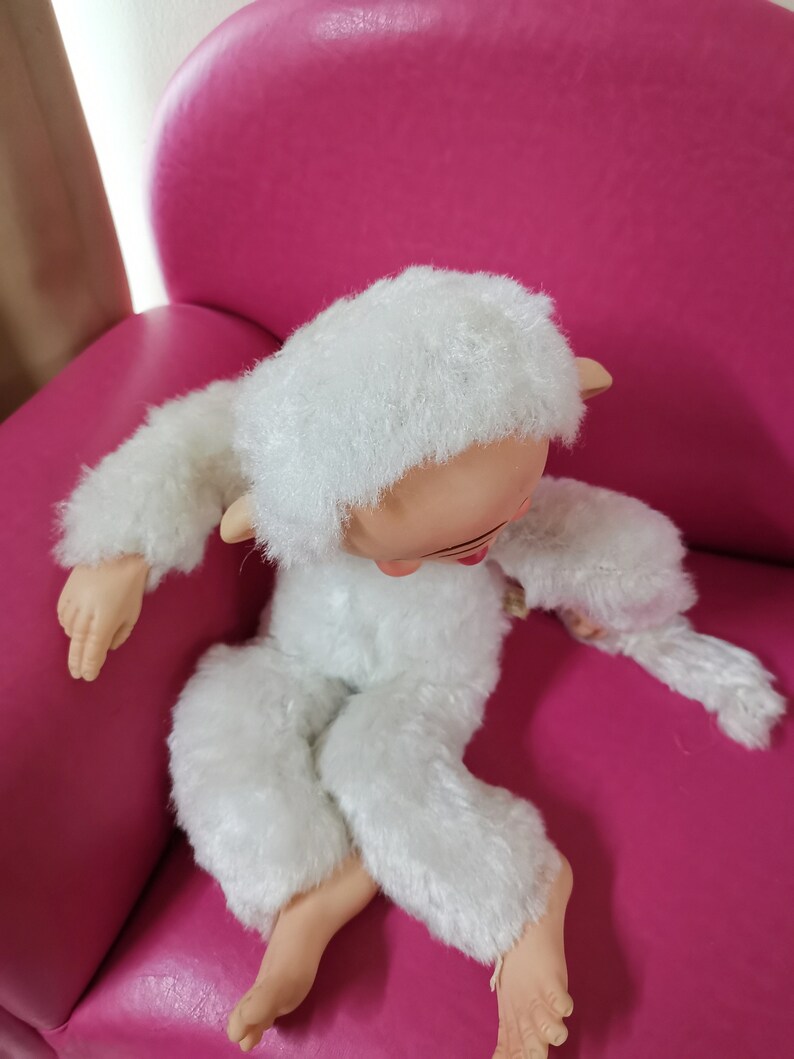 Vintage Stuffed Animal Rubber Face Rushton White Monkey Plush Doll 16 ...