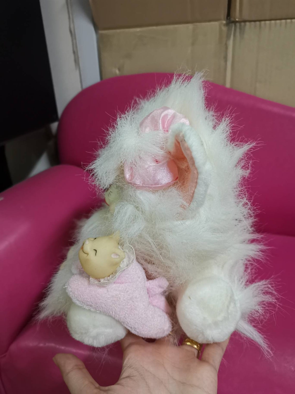 Vintage rubber face stuffed animal fur family white kitty cat | Etsy