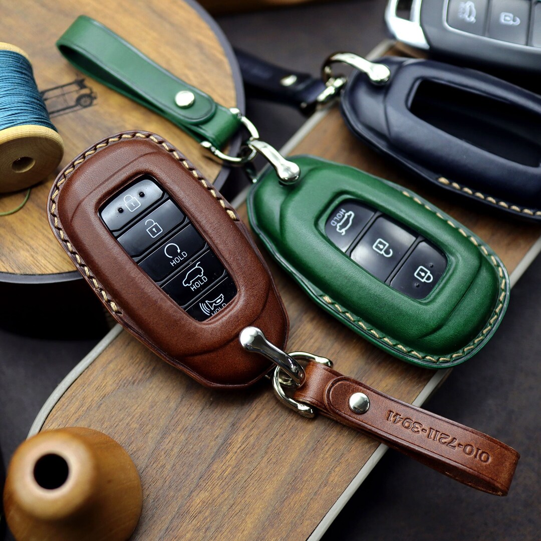 Leather Car Key Fob Cover: Hyundai Palisade, Santa Fe, Avante - Etsy