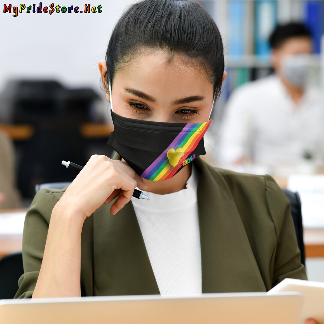 Rainbow Stripe Heart LGBTQ Face Mask - Etsy