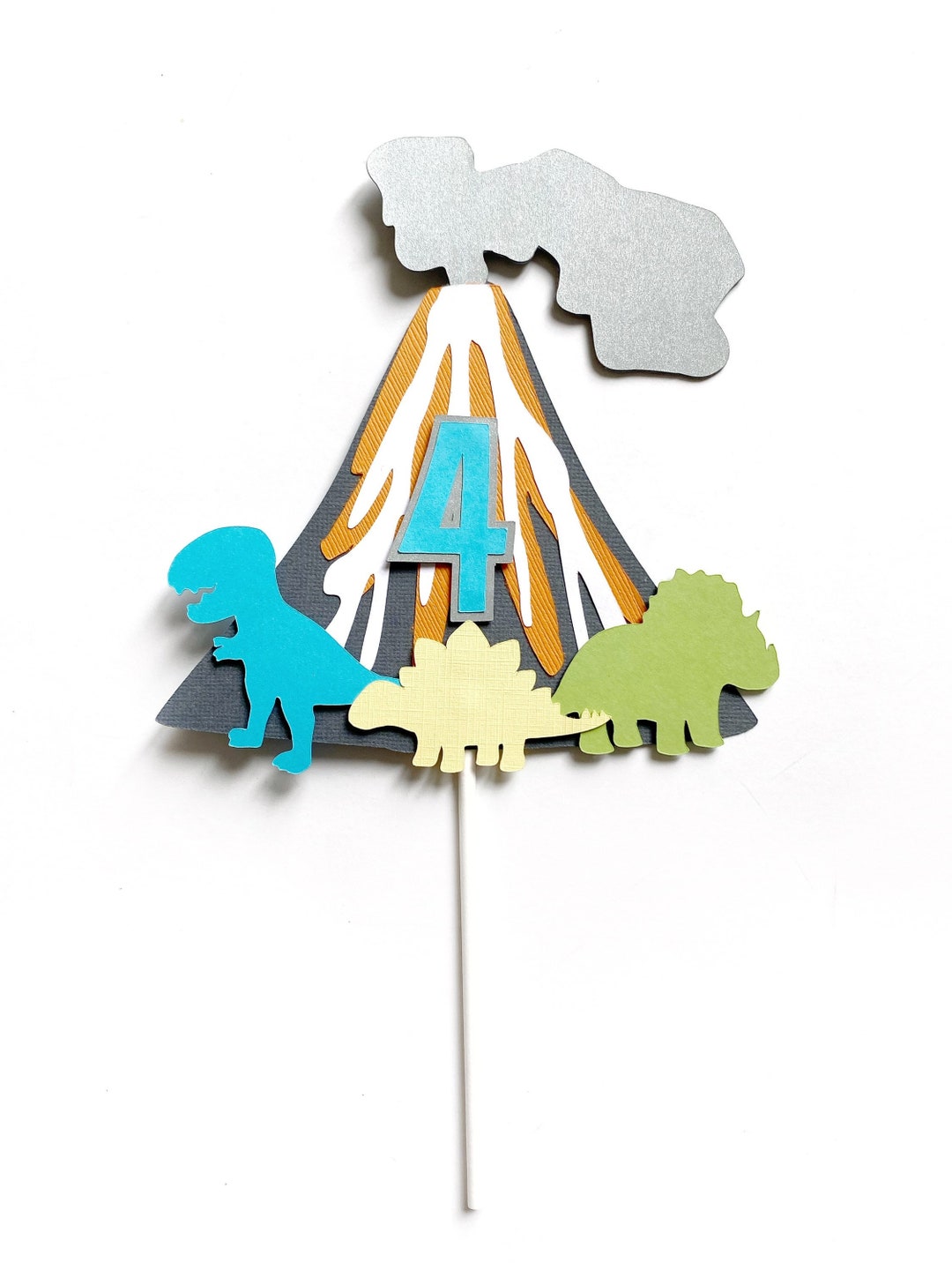Cake Topper Dinosaur Theme Volcano Roar Im Four Dino Party Birthday ...