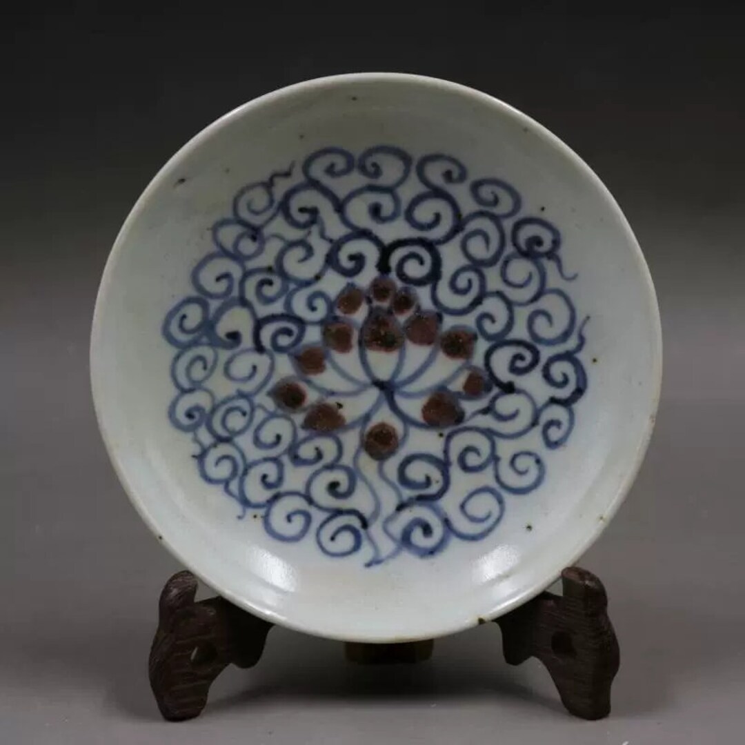 Chinese Old Ceramic Dish China Blue and White Underglaze Red Porcelain ...