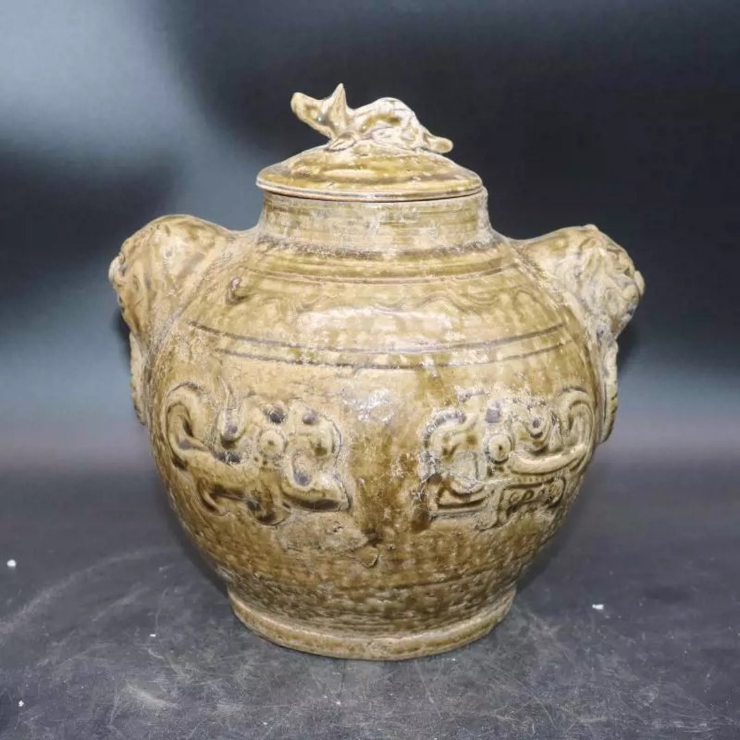 Chinese Antique Ceramic Pot Chinese Yue Ware Celadon Jar Yue Kiln Hand ...