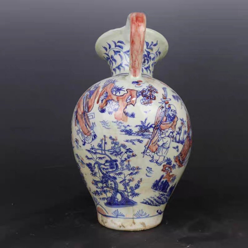 Chinese Old Ceramic Water Pot,china Blue and White Underglaze Red Porcelain Flagon,hand Drawing ...