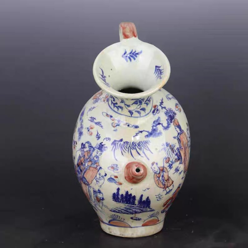 Chinese Old Ceramic Water Pot,china Blue and White Underglaze Red Porcelain Flagon,hand Drawing ...