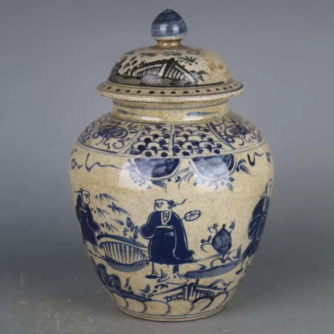 Chinese Old Ceramic Tea Jar,china Blue and White Porcelain Lid Pot,hand ...