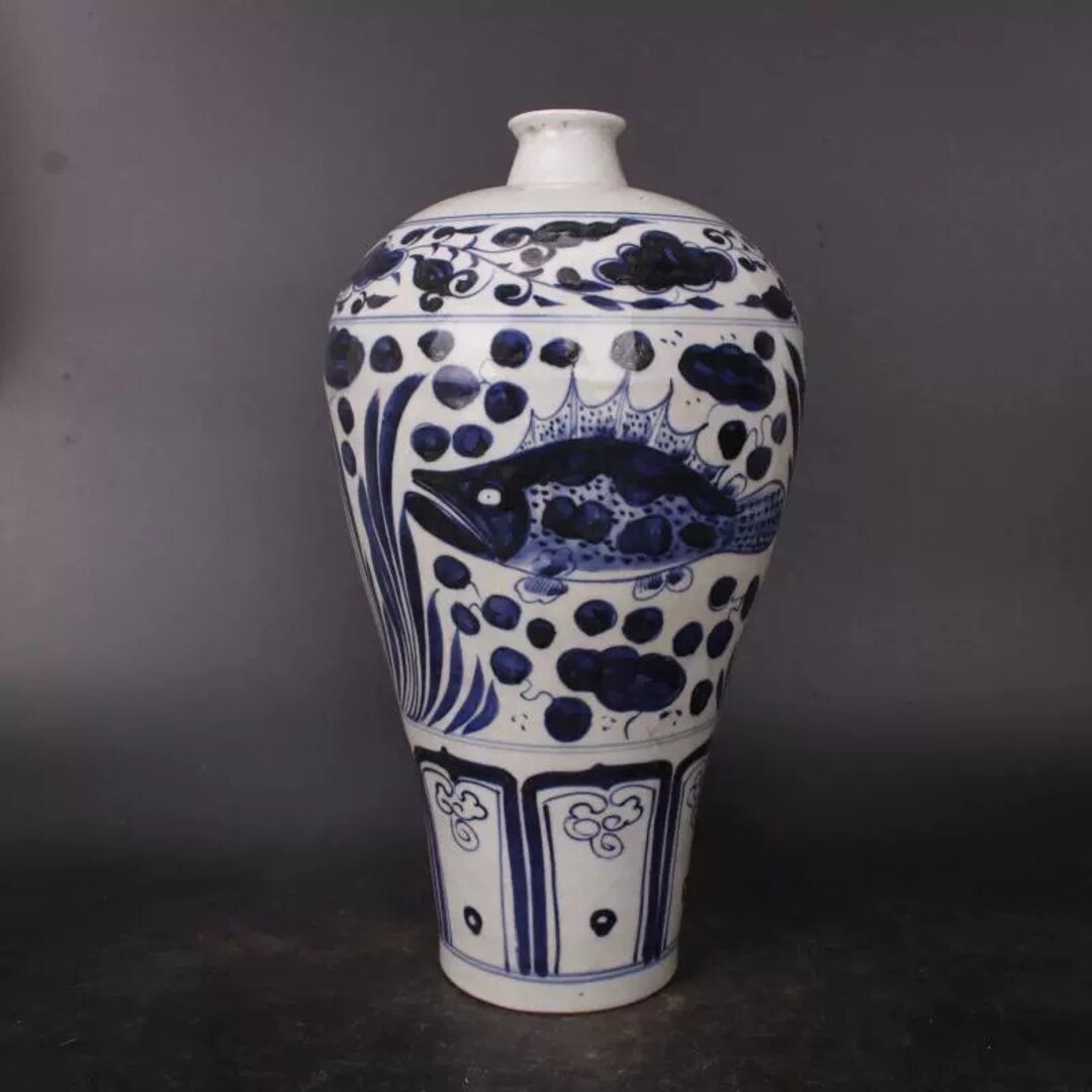 Chinese Antique Ceramic Vase Yuan Dynasty Blue and White Porcelain Mei ...