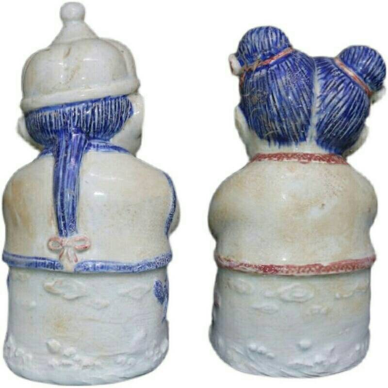 Pair of Chinese Antique Porcelain Statue Late Qing Dynasty Blue and ...