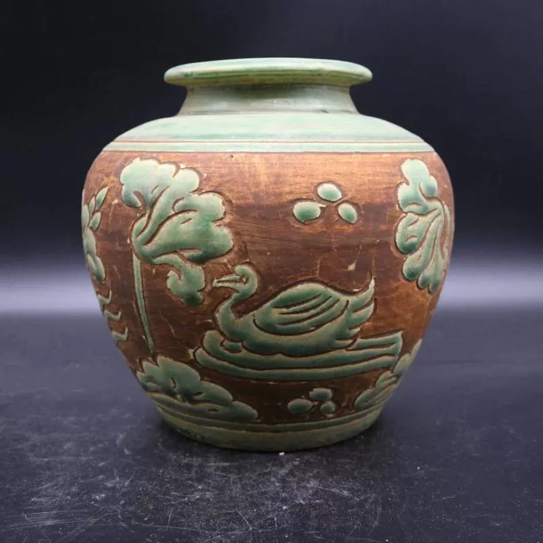 Chinese Antique Ceramic Pot Song Dynasty Jizhou Ware Green Glaze ...