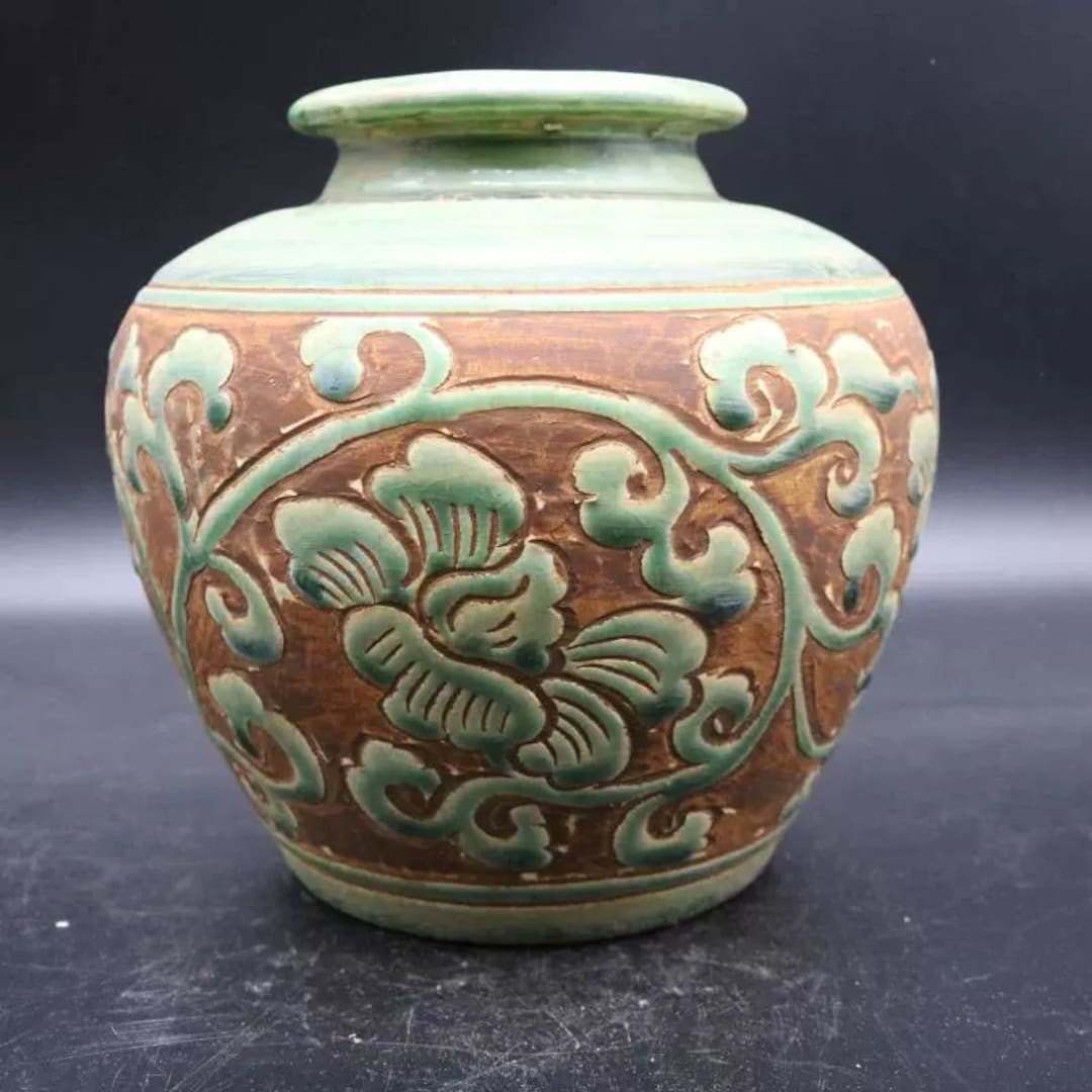 Chinese Antique Ceramic Pot Song Dynasty Jizhou Ware Green Glaze ...