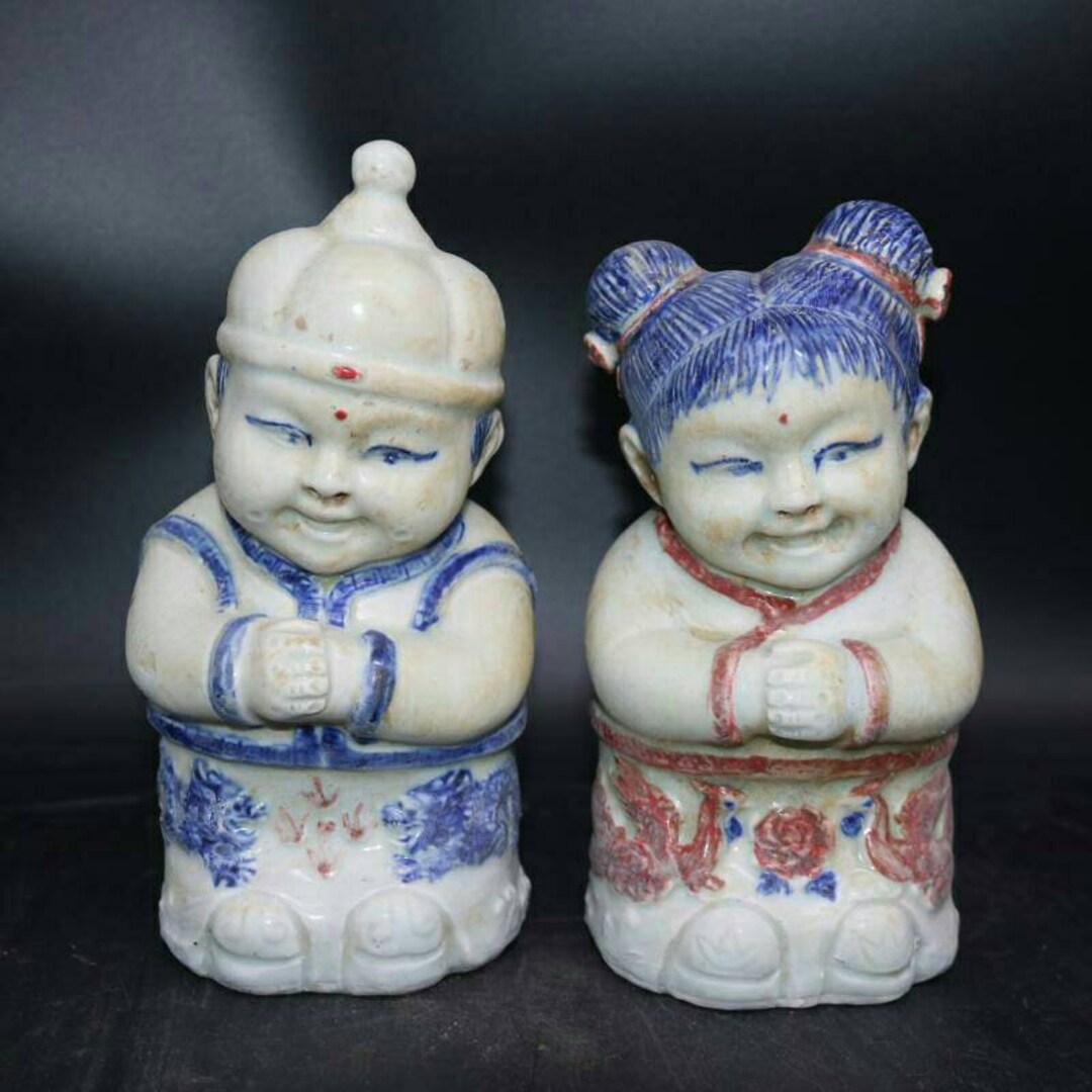 Pair of Chinese Antique Porcelain Statue Late Qing Dynasty Blue and ...
