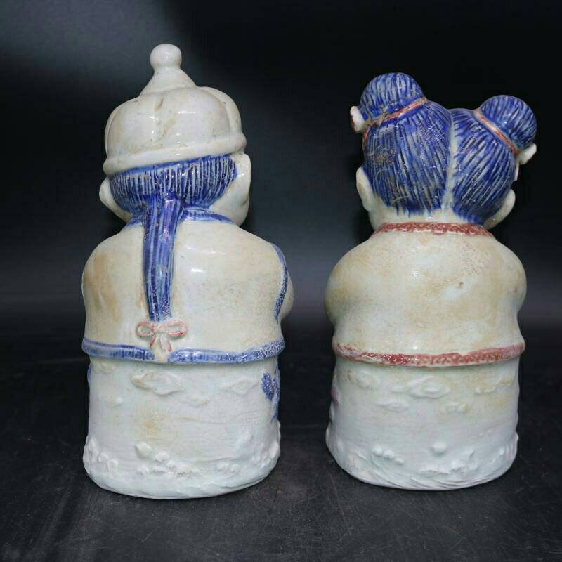 Pair of Chinese Antique Porcelain Statue Late Qing Dynasty Blue and ...