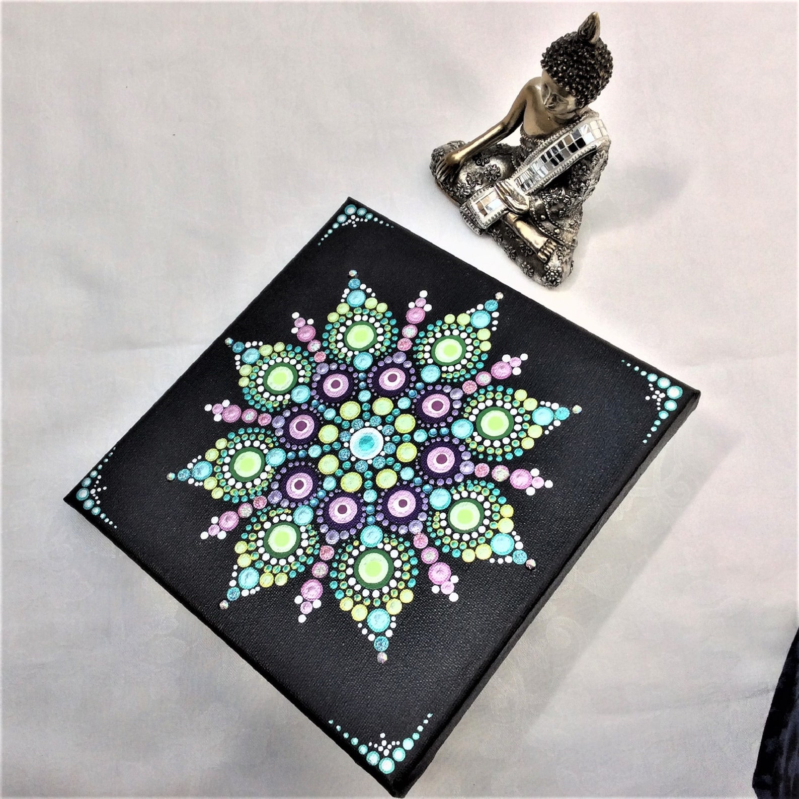 Mandala Dot Art. 20cm Hand Painted Stretched Canvas. Unique Yoga Gift ...