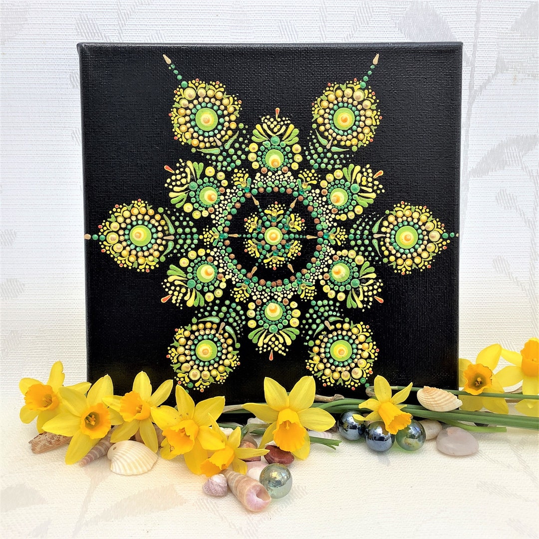 Mandala Dot Art: Hand Painted Stretched Canvas (20cm) Living Space ...