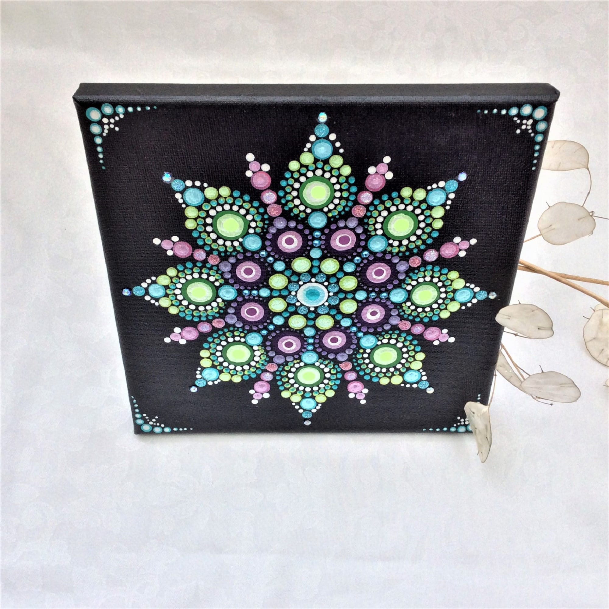 Mandala Dot Art. 20cm Hand Painted Stretched Canvas. Unique Yoga Gift ...