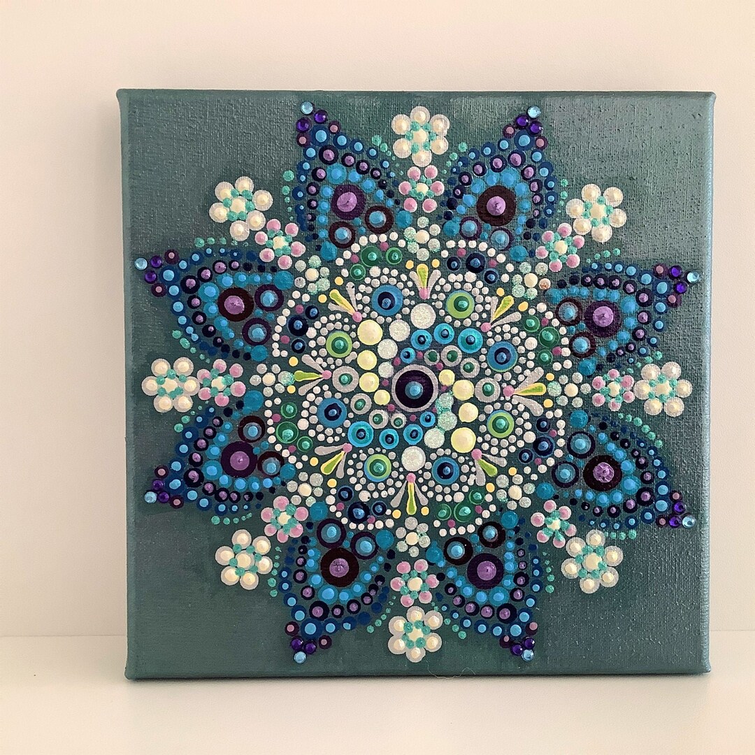 Mandala Dot Art. 15cm Hand Painted Stretched Canvas. Unique Art Work ...