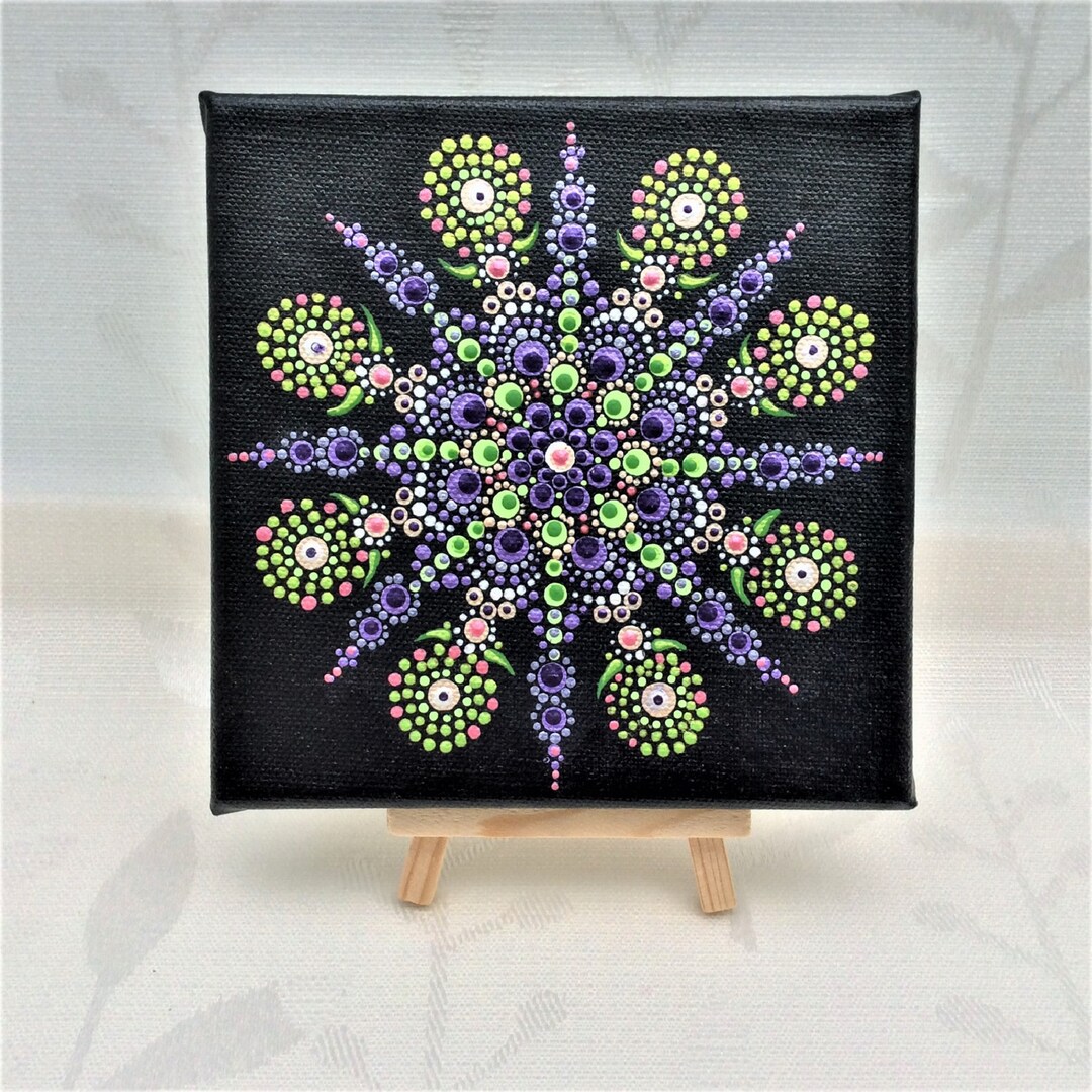 Mandala Dot Art. 15cm Hand Painted Stretched Canvas. Unique Art Work ...
