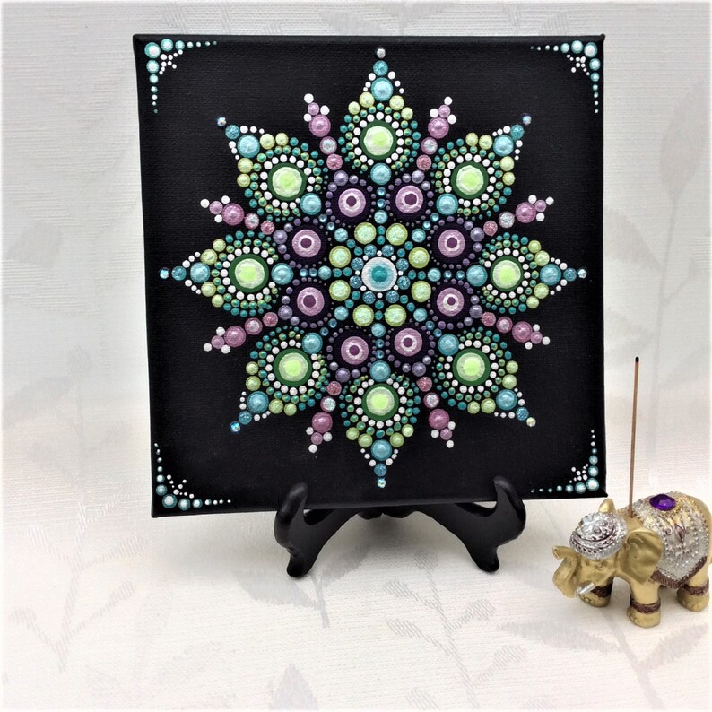 Mandala Dot Art. 20cm Hand Painted Stretched Canvas. Unique Yoga Gift ...
