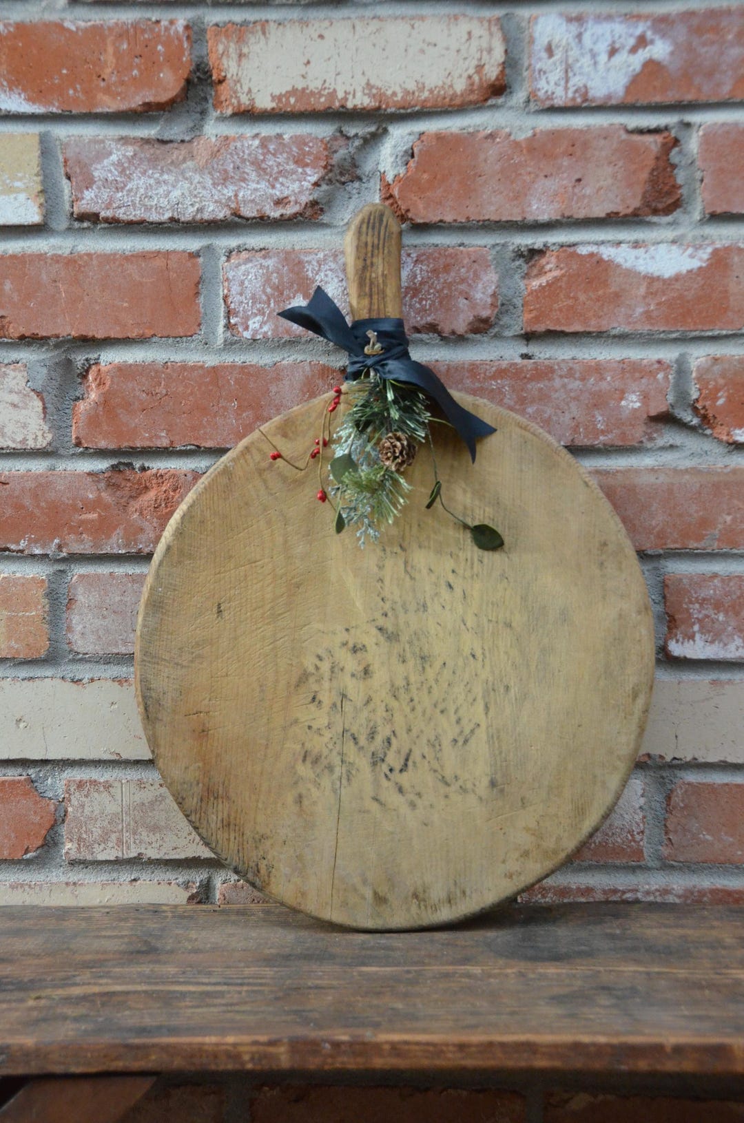 Vintage Wood Bread Board - Antique Wood Cutting Board - Round Carving ...