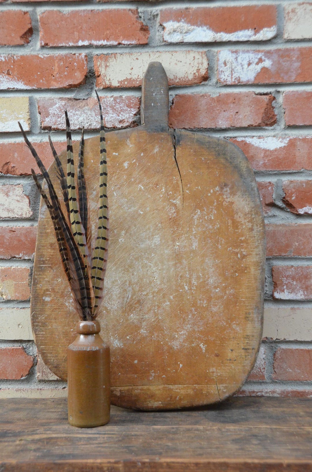 Vintage Wood Bread Board - Antique Wood Cutting Board - Round Carving ...