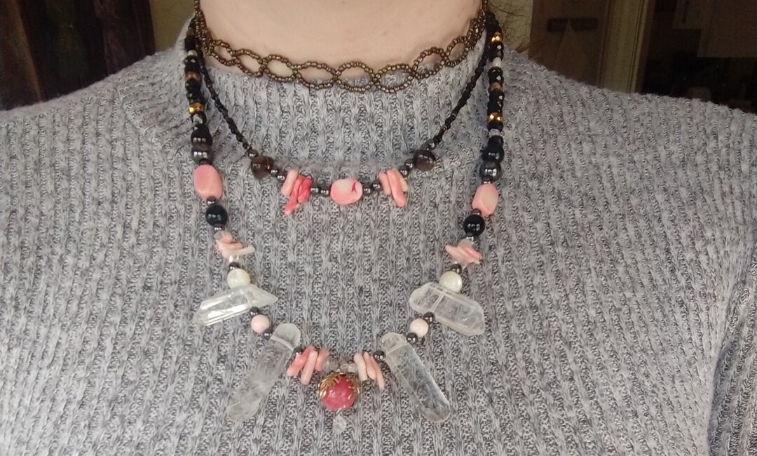 Deep Sea Treasures Gorgeous Handmade Quartz and Coral 3 Strand Necklace ...