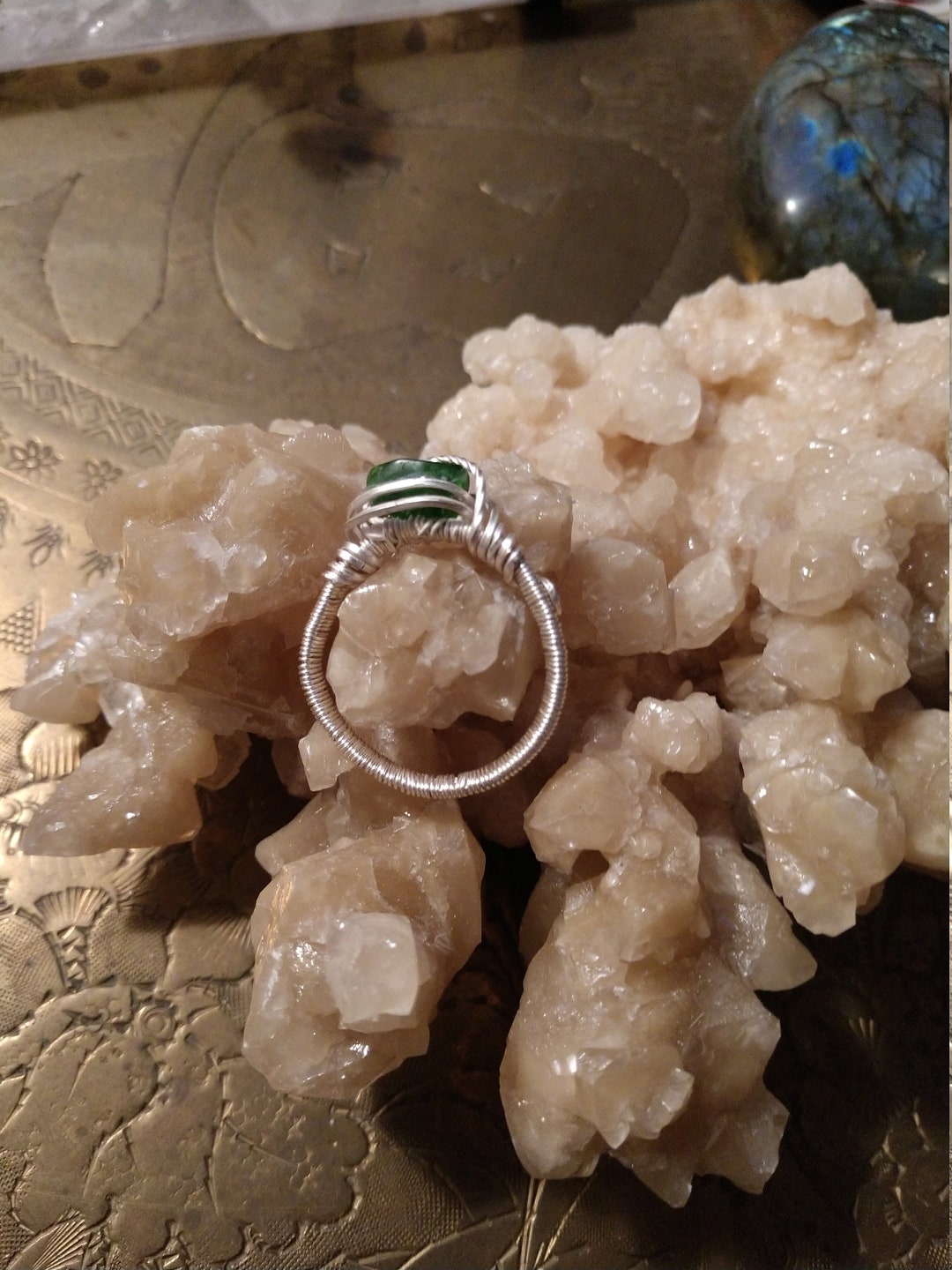 Draht umwickelt Kleinstein-Ring anpassbare Ringgröße, Stein Typ, Band ...