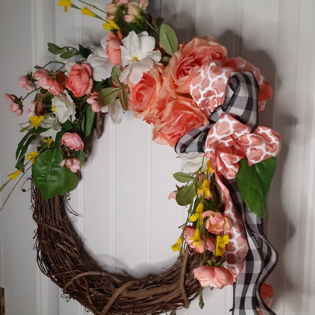Couronne de rose corail pour votre porte d'entrée déco - Etsy France