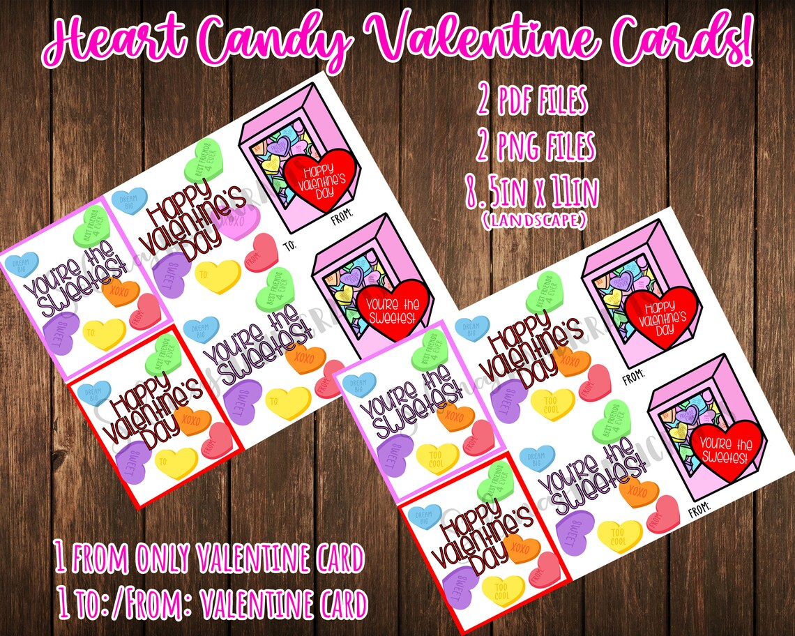 Heart Candy Valentine Cards, Valentine Cards for Kids, Girls Valentines ...
