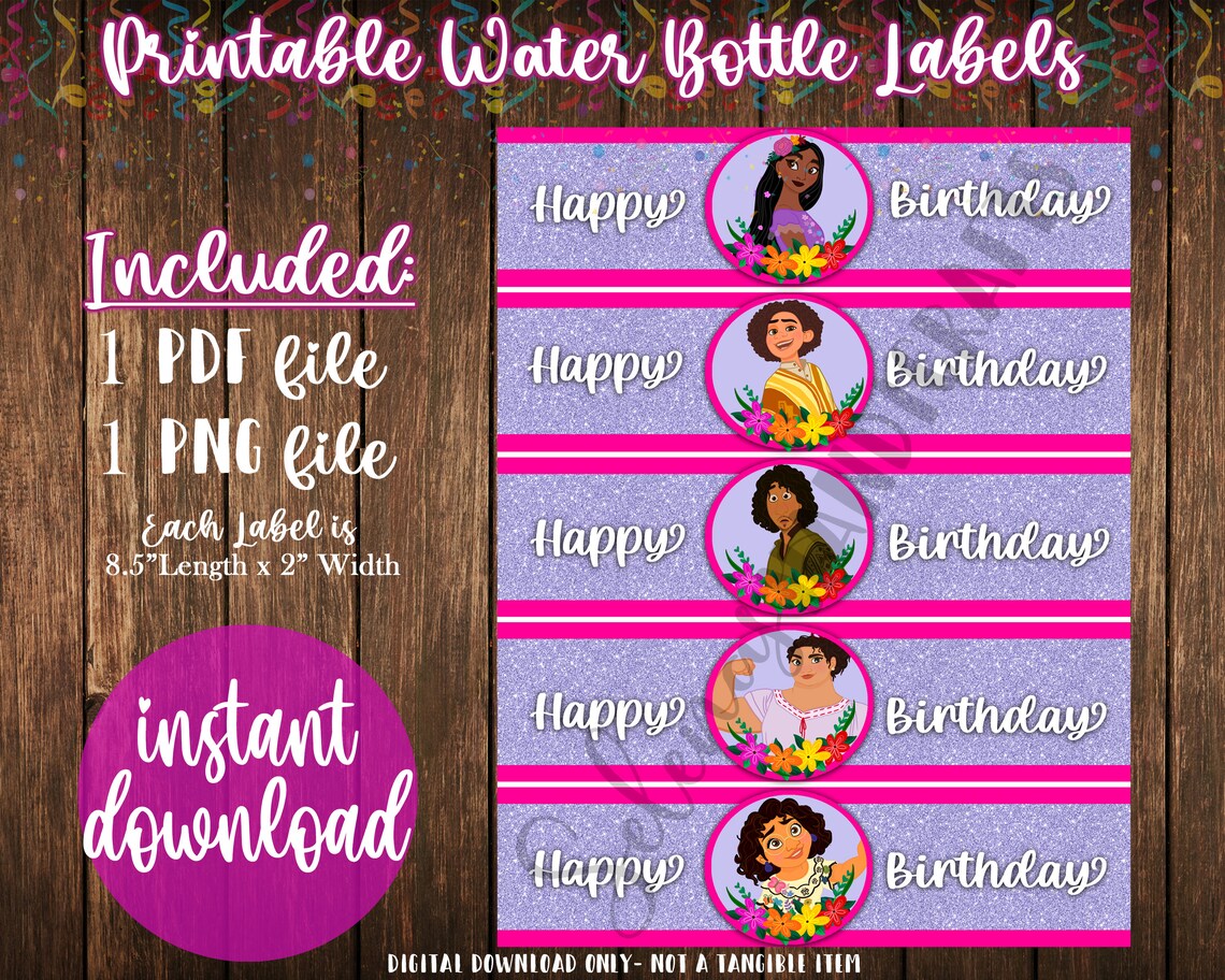 Printable Water Bottle Labels, Waterbottle Labels, Encanto Party ...