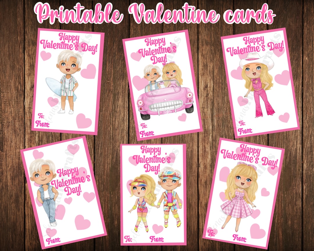 Barbie Inspired Valentine Cards, Printable Valentine Cards, Girl ...