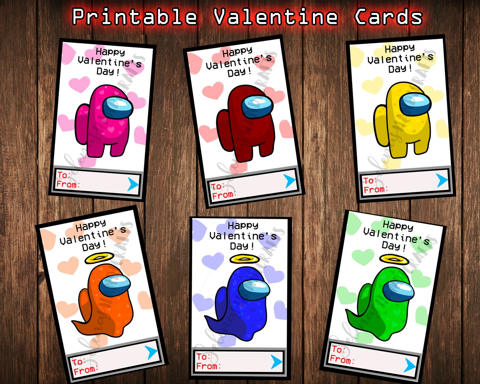 Printable Among Us Valentine Cards, Among Us Valentines, Valentines for ...