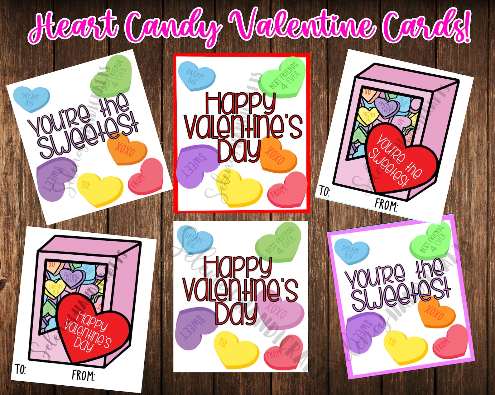 Heart Candy Valentine Cards, Valentine Cards for Kids, Girls Valentines ...