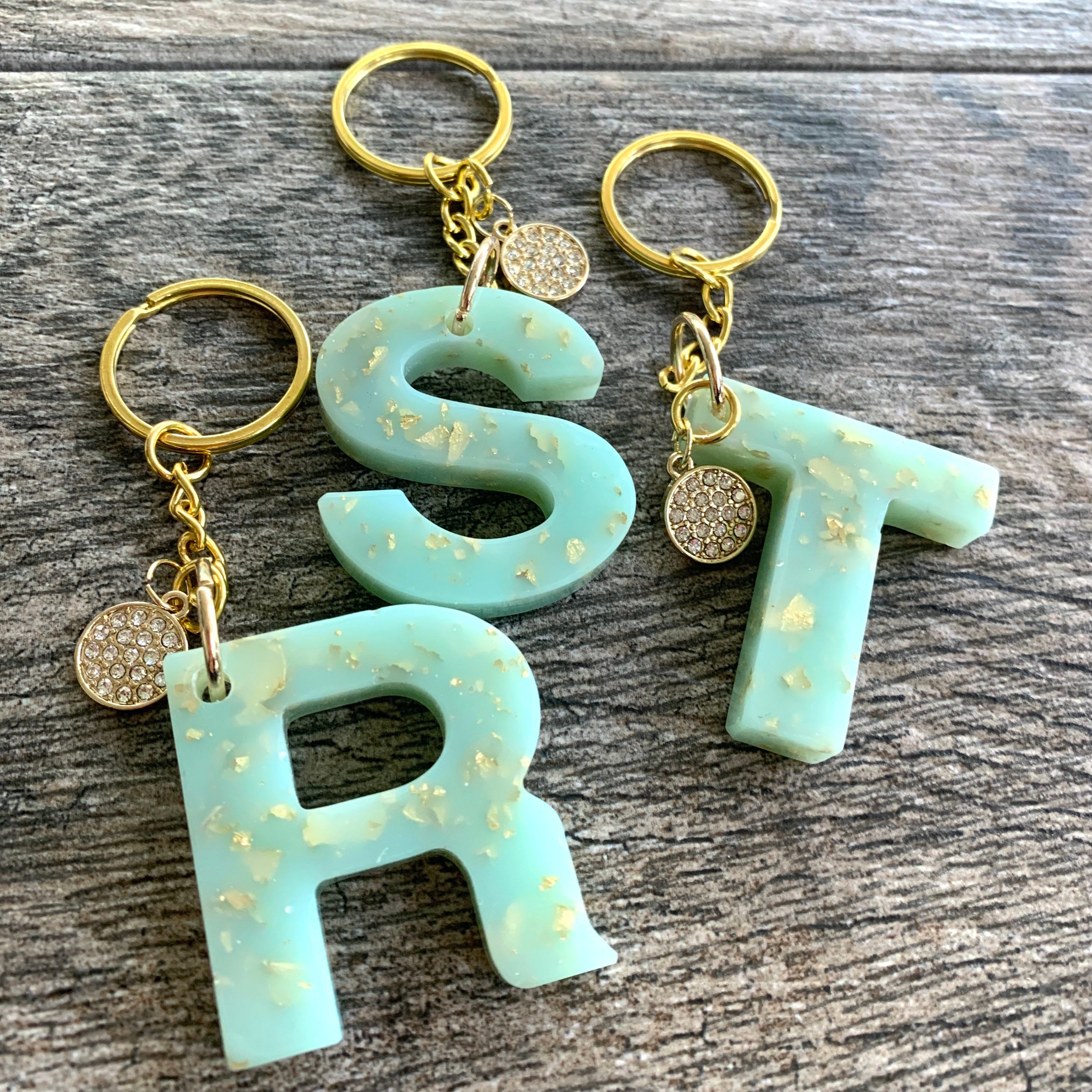 Classy Resin Alphabet Letter Keychain Light green with gold | Etsy
