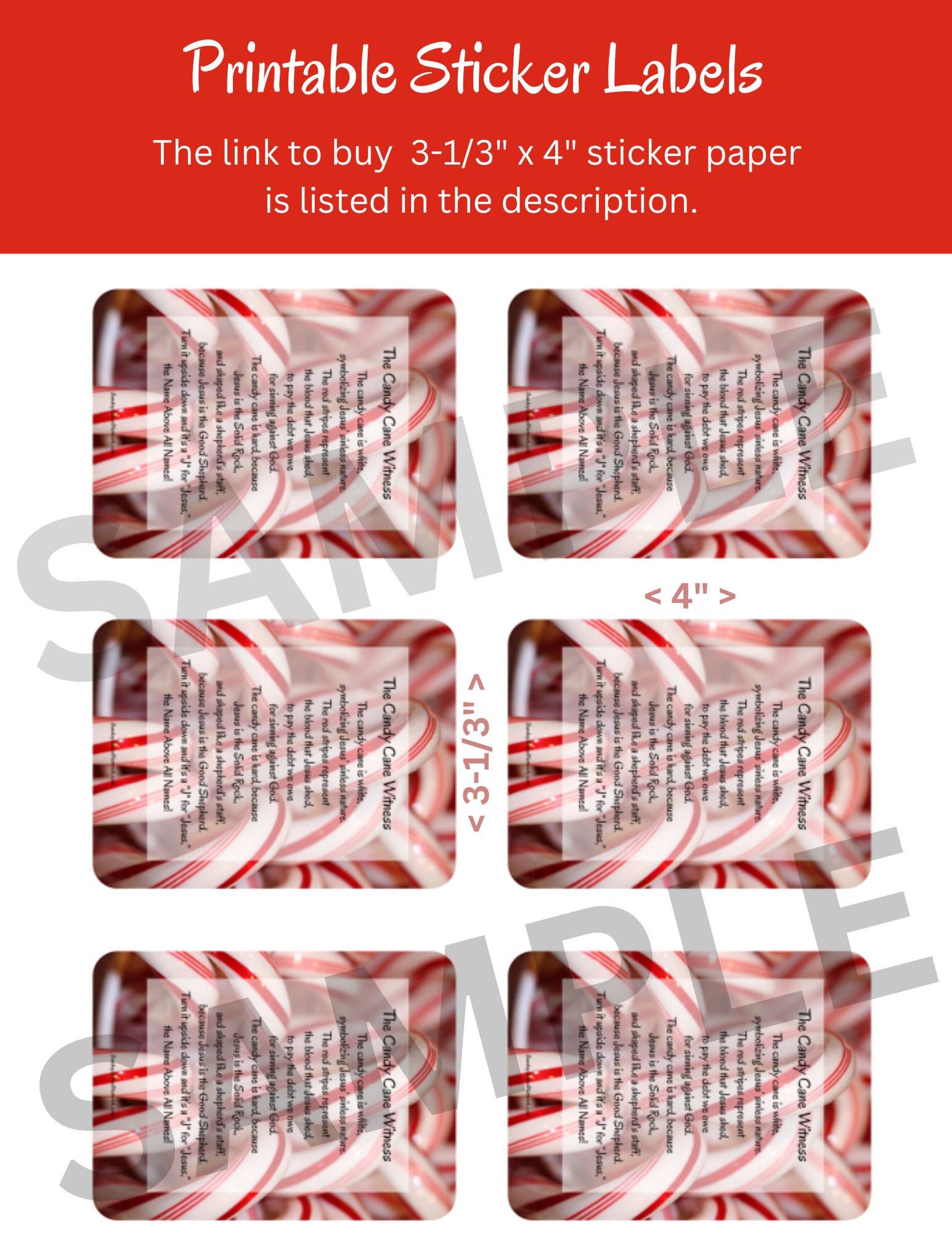 Candy Cane Message Card & Stickers: Religious Christmas Printable (PDF ...