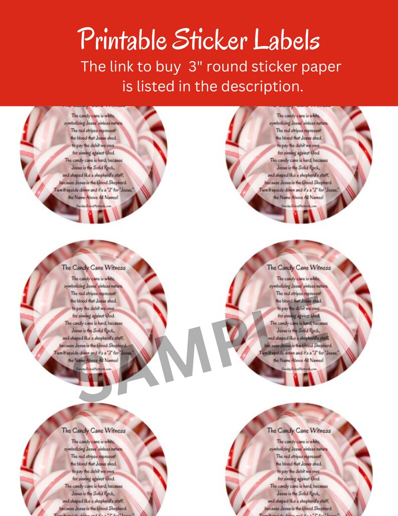 Candy Cane Message Card & Stickers: Religious Christmas Printable (PDF ...