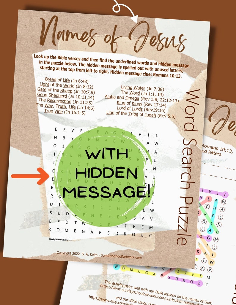 Names of Jesus Word Find Puzzle: Bible Game With Hidden Message (PDF ...