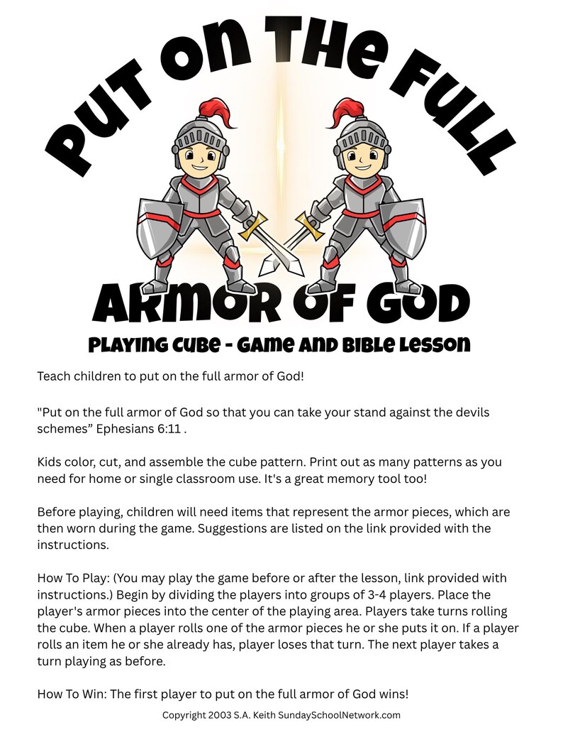 Armor of God Bible Game Cube: Ephesians 6 Kids Activity (PDF Pattern - Etsy
