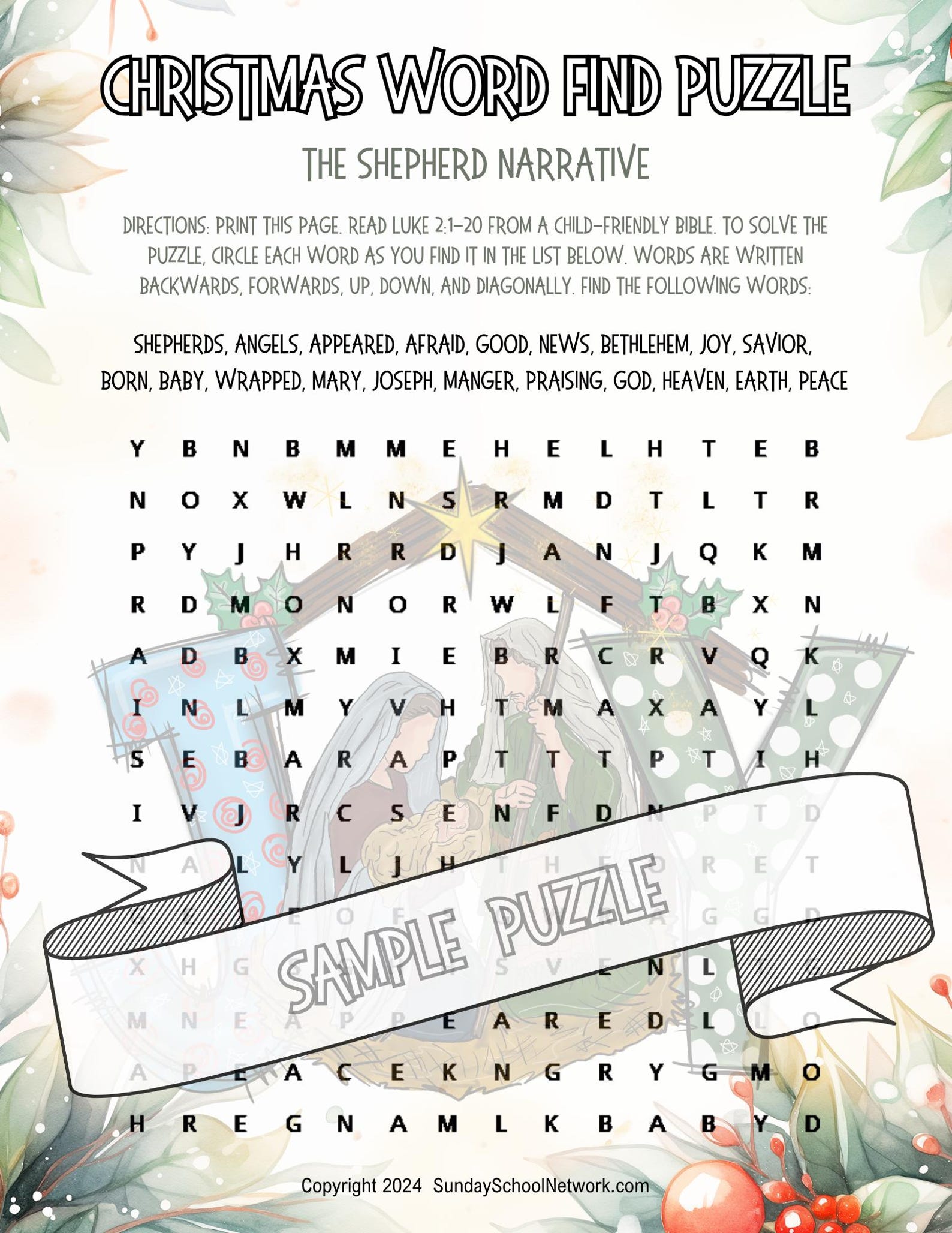 Christmas Bible Word Search Puzzle: Nativity Story (PDF) - Etsy