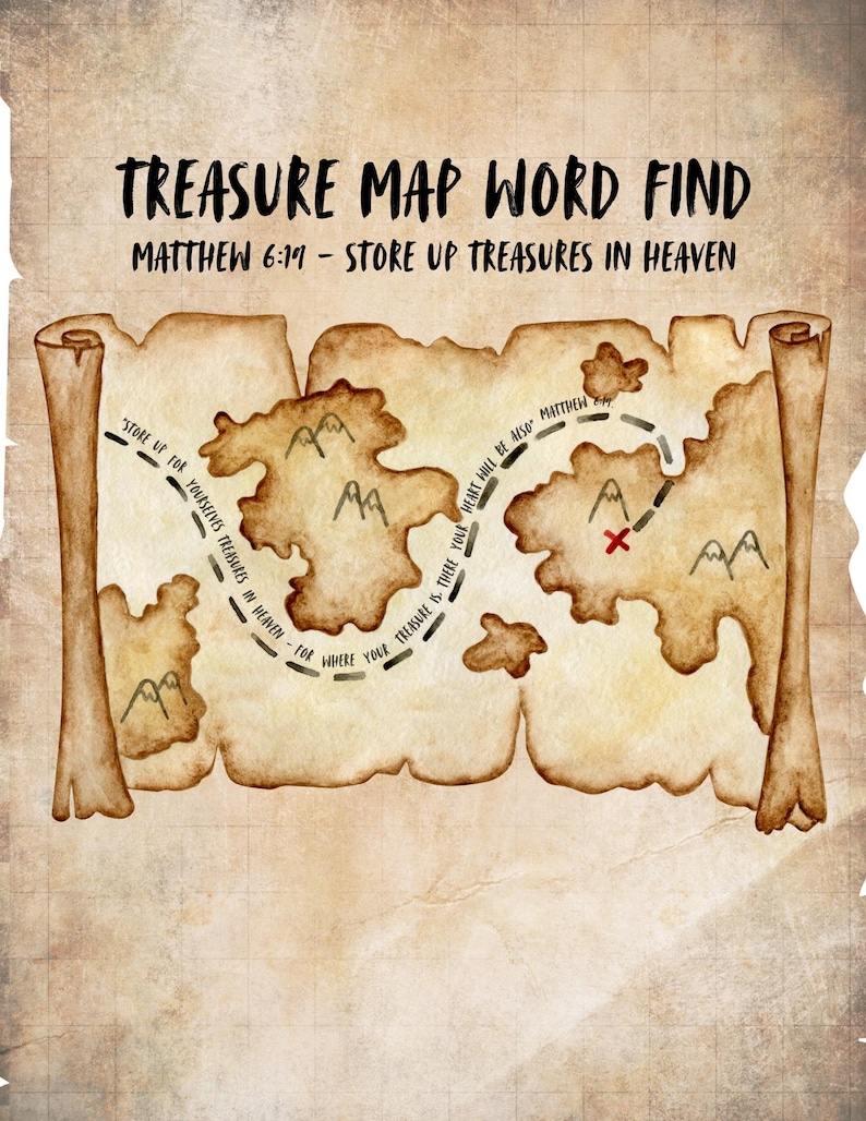 Treasures in Heaven Word Find Puzzle Matthew 6:19 Bible Game Treasure ...