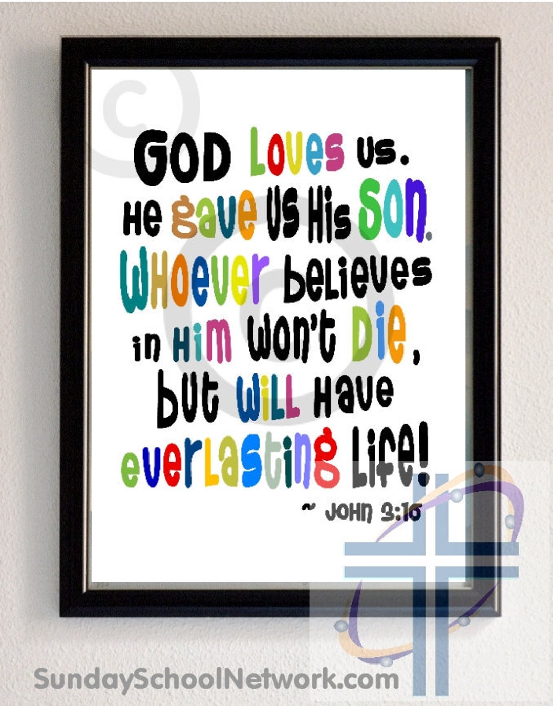 John 3:16 Printable Bible Poster Scripture Verse Kids Classroom ...