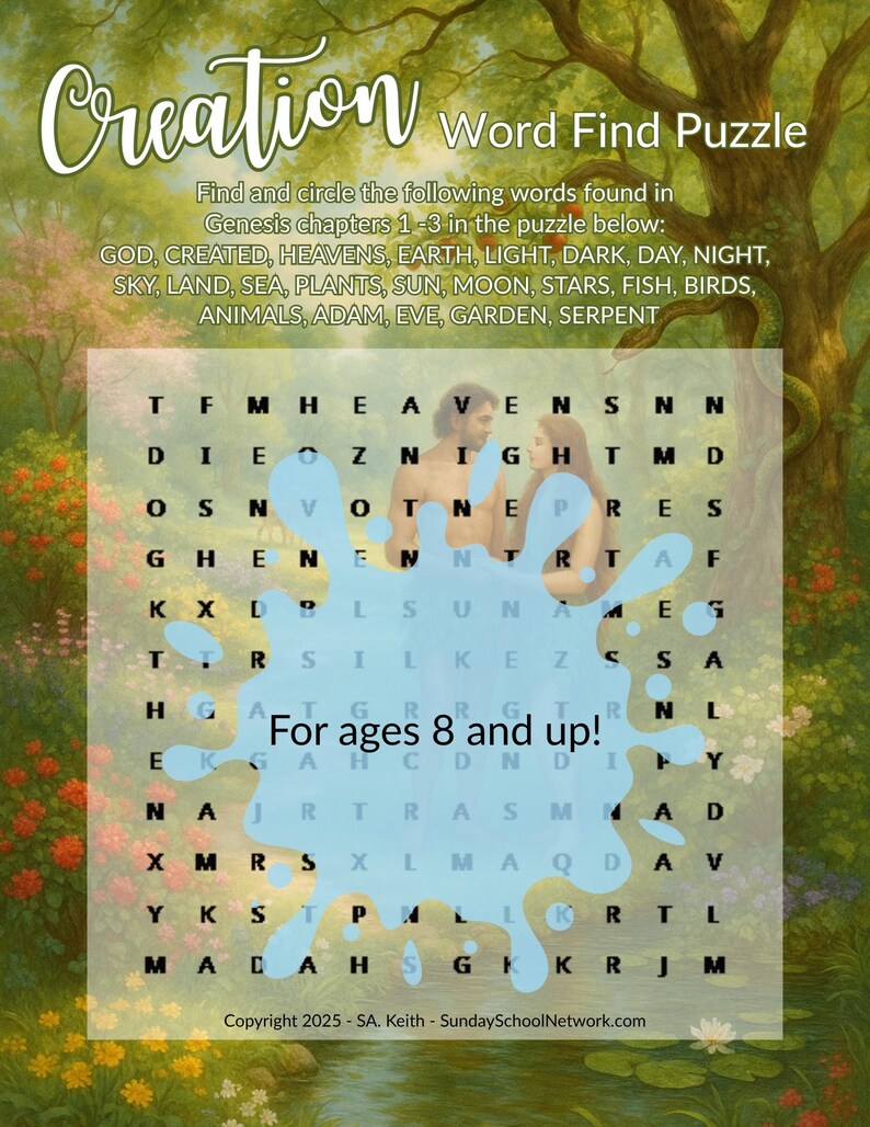 Creation Bible Word Search Puzzle | Adam & Eve, Garden of Eden Activity ...