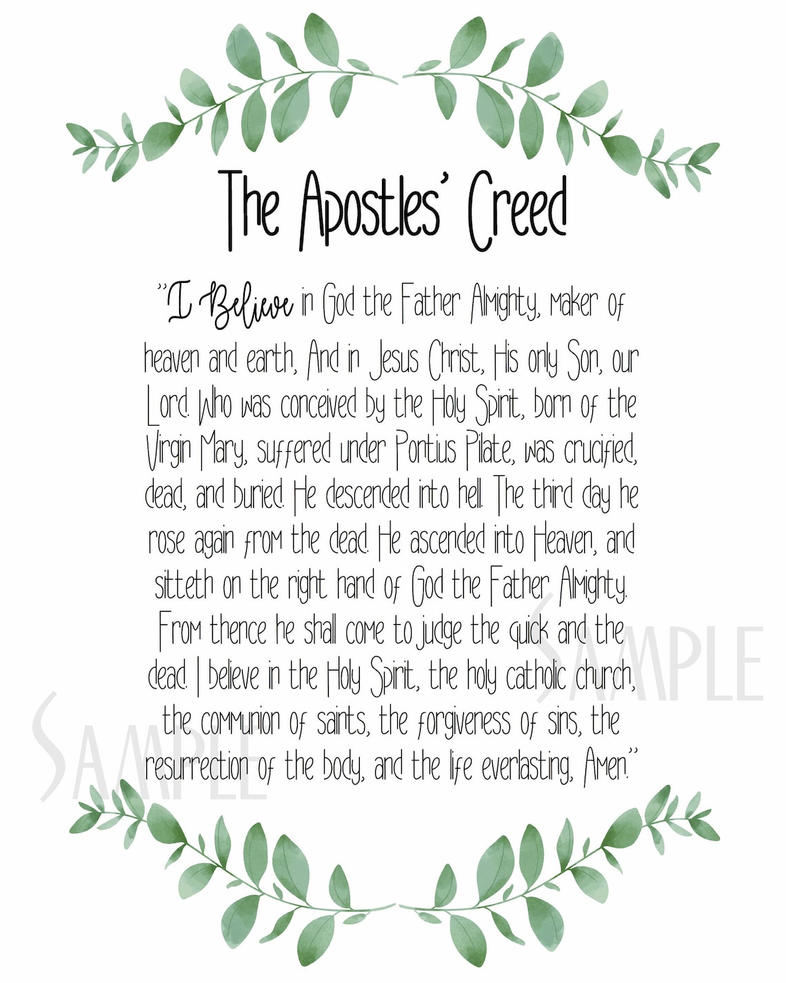 The Apostles Creed Christian Statement of Faith Ancient Credo I Believe ...