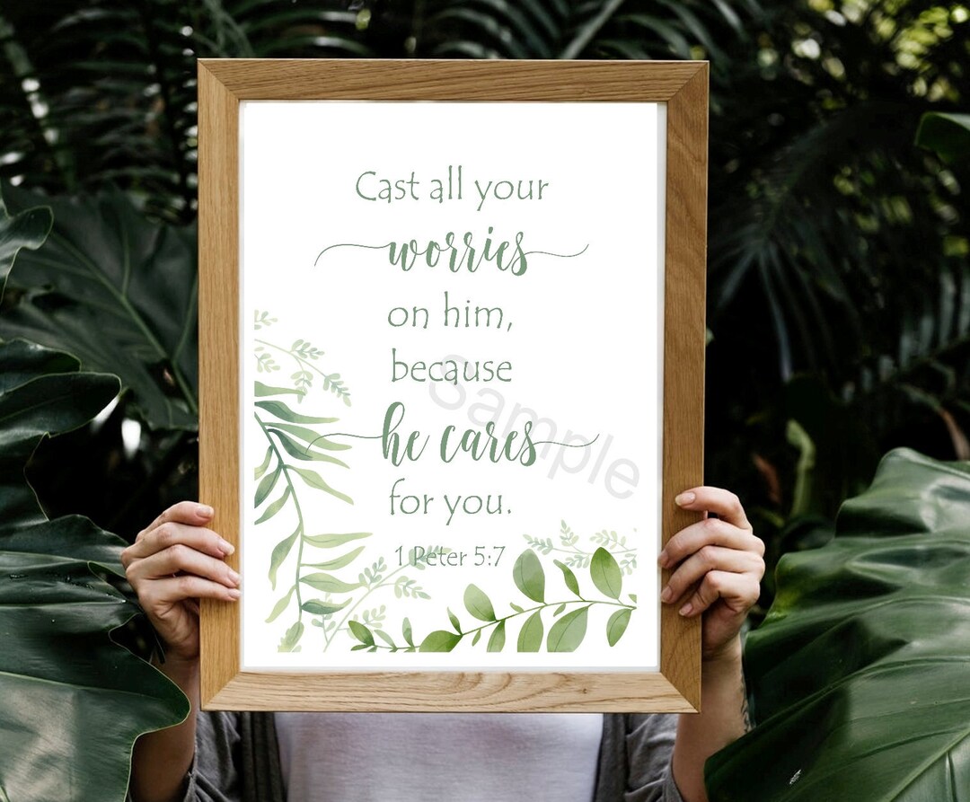 Scripture Wall Decor | Cast All Your Worries on Him Because He Cares ...
