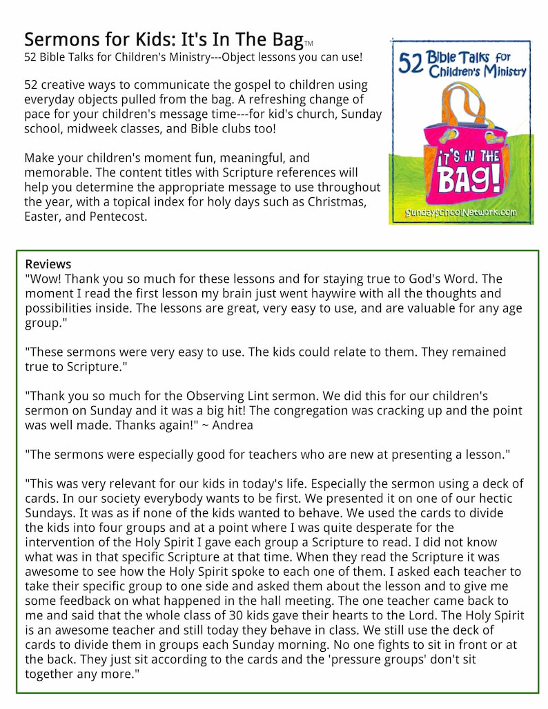 52 Sermons for Kids: Bible Object Lessons (digital Download) - Etsy