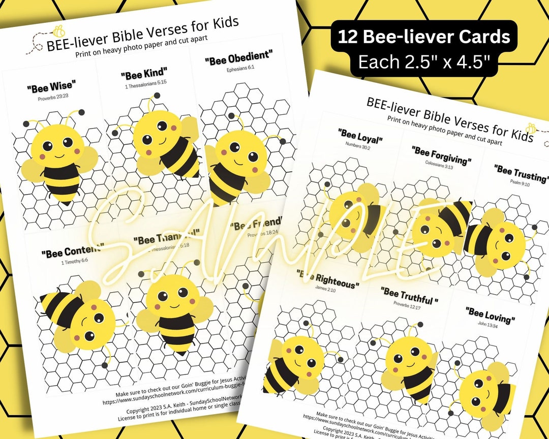 Bee Bible Verse Cards for Kids: Christian Education (PDF Pattern) - Etsy
