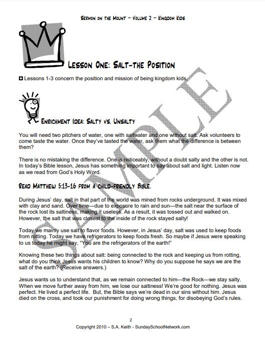 Children's Bible Lessons Sermon on the Mount Sunday School Curriculum ...