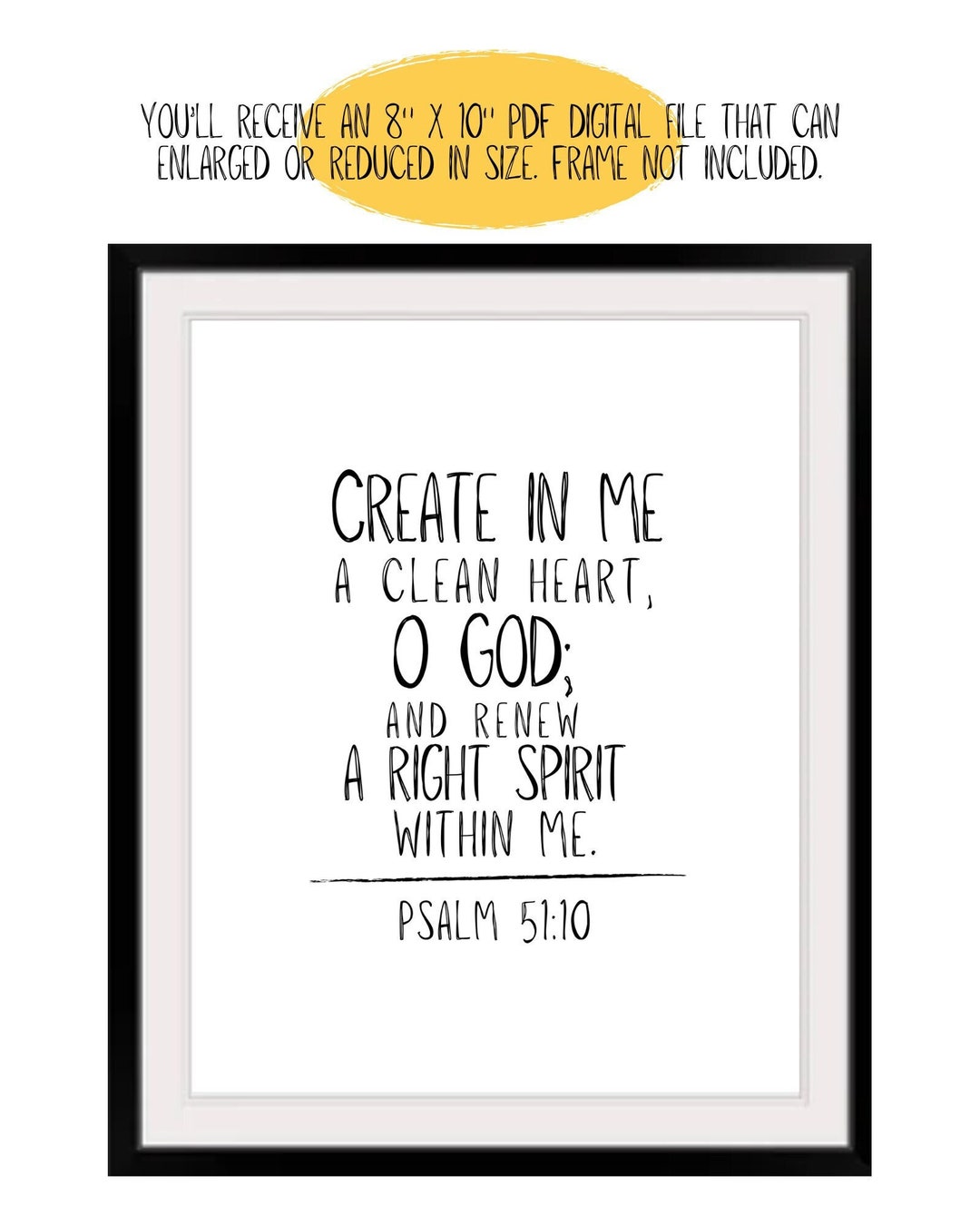 Create in Me a Clean Heart Oh God Psalm 51:10 Minimalist Design ...