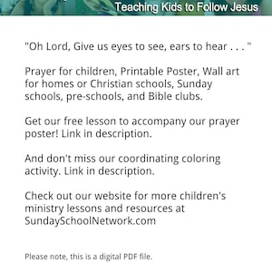 Prayer for Children Printable Poster: Sunday School Classroom Decor ...