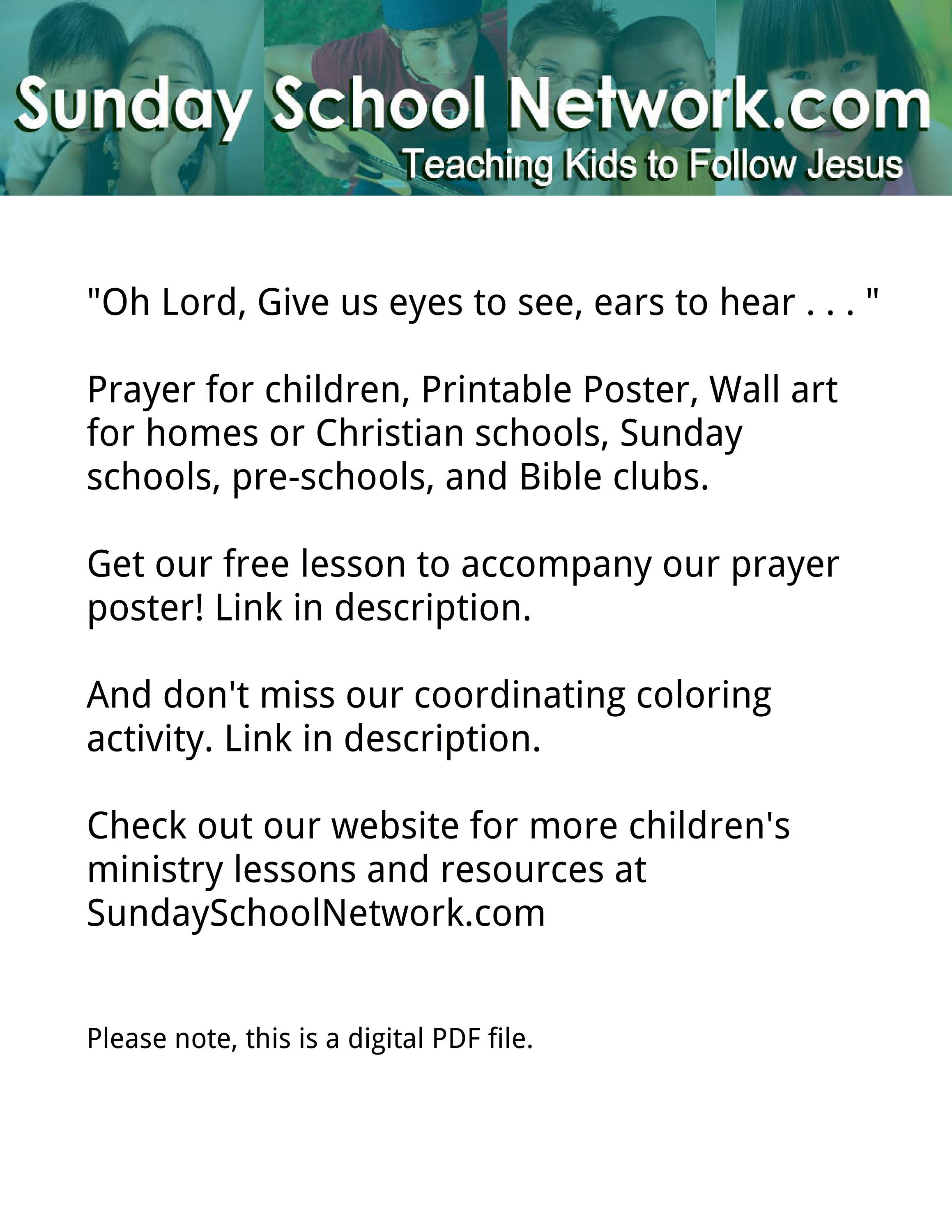 Prayer for Children Printable Poster: Sunday School Classroom Decor ...